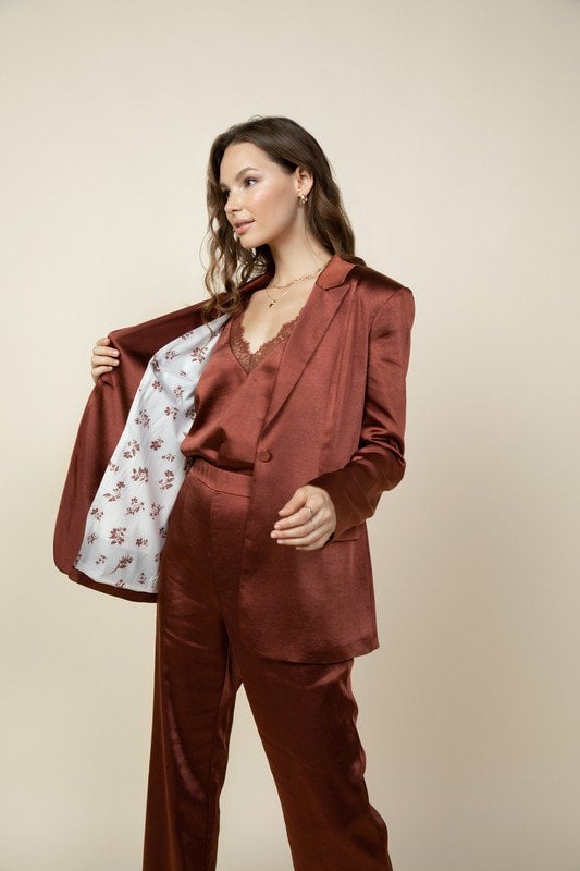 Long Sleeve One Button Dull Satin Blazer | Koket Boutique